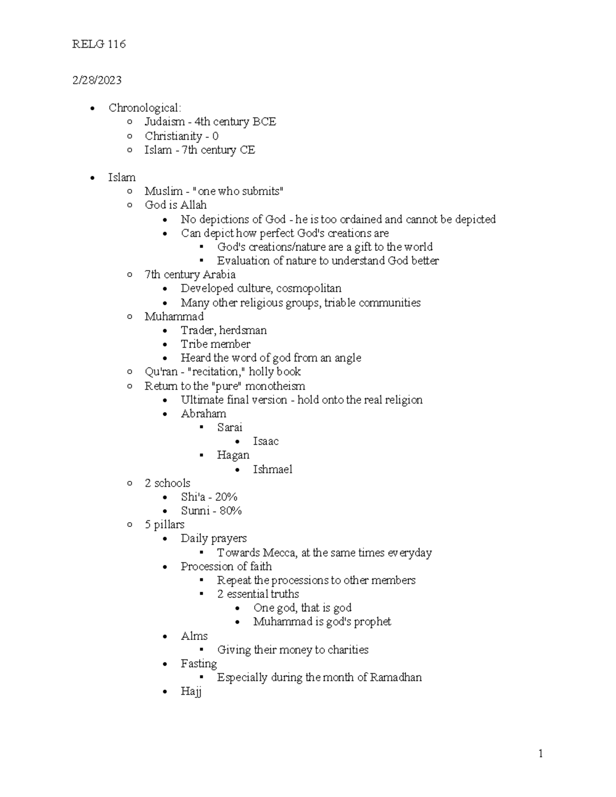 02282023 RELG 116 - Class notes - RELG 116 1 2/28/ • Chronological: o ...