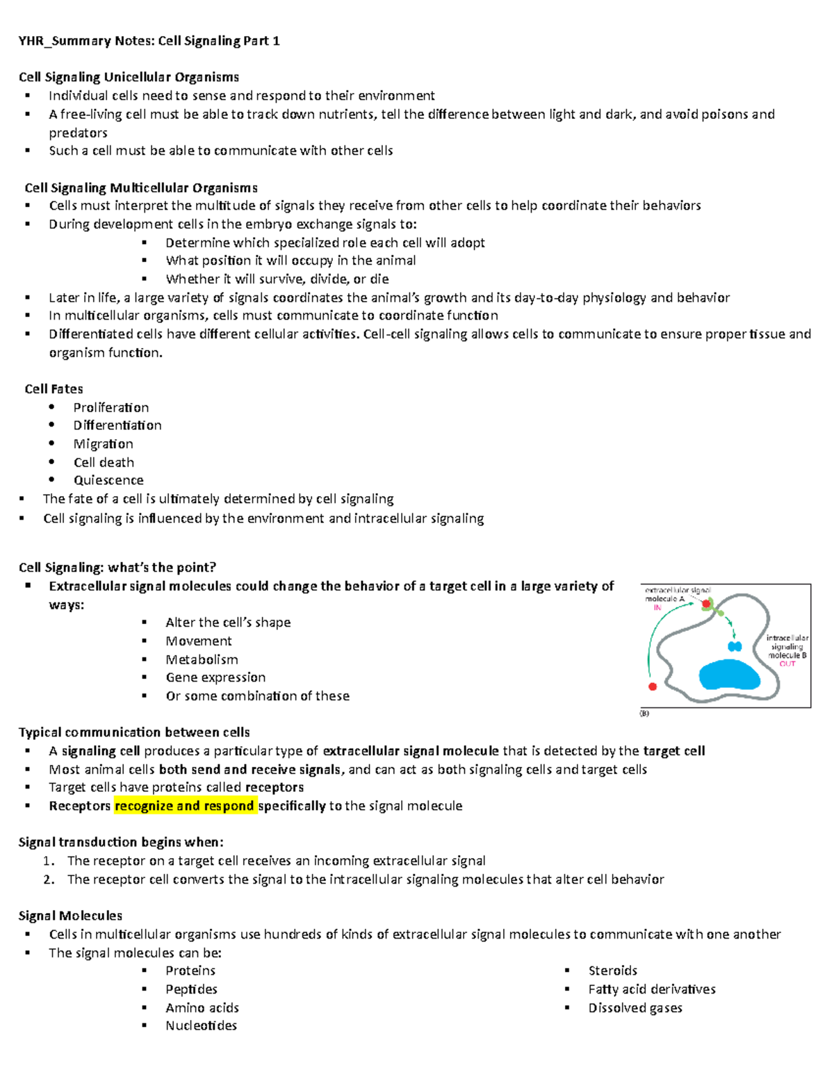 Cell+Signaling Part+1 - YHR_Summary Notes: Cell Signaling Part 1 Cell ...