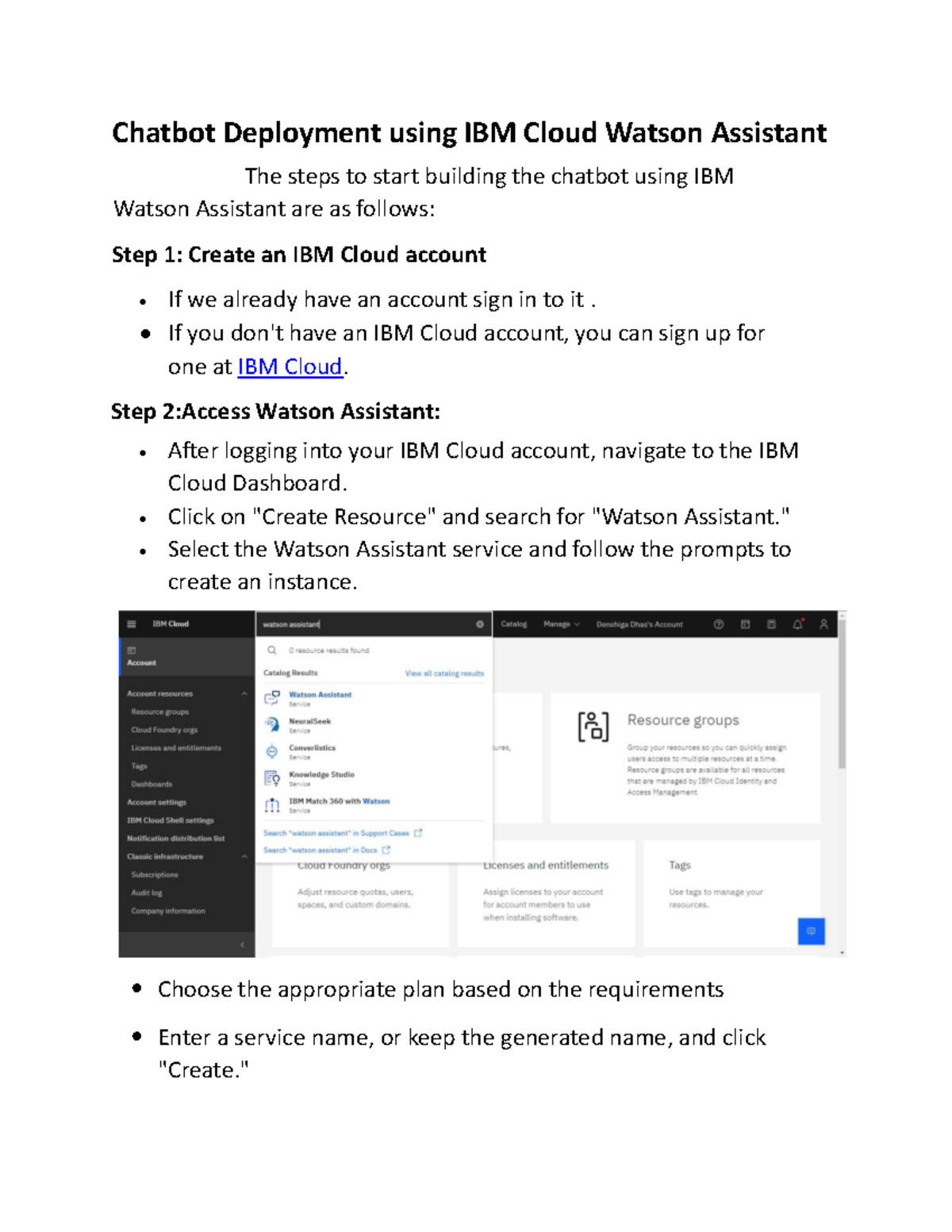 CAD phase 3 - Cse - Chatbot Deployment using IBM Cloud Watson Assistant The steps to start ...