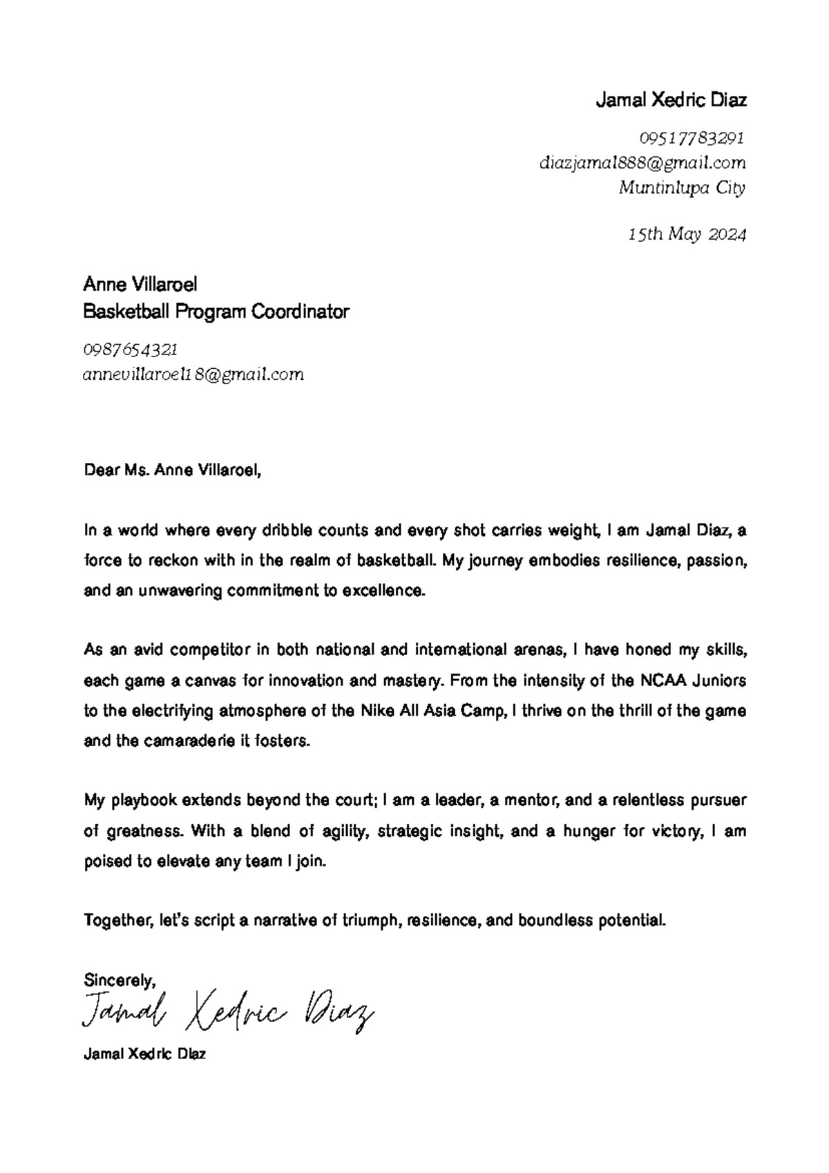 Cover Letter - 09517783291 diazjamal888@gmail Muntinlupa City Jamal ...