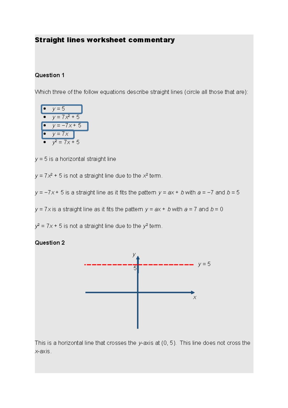 Straight lines worksheet commentary - Straight lines worksheet ...