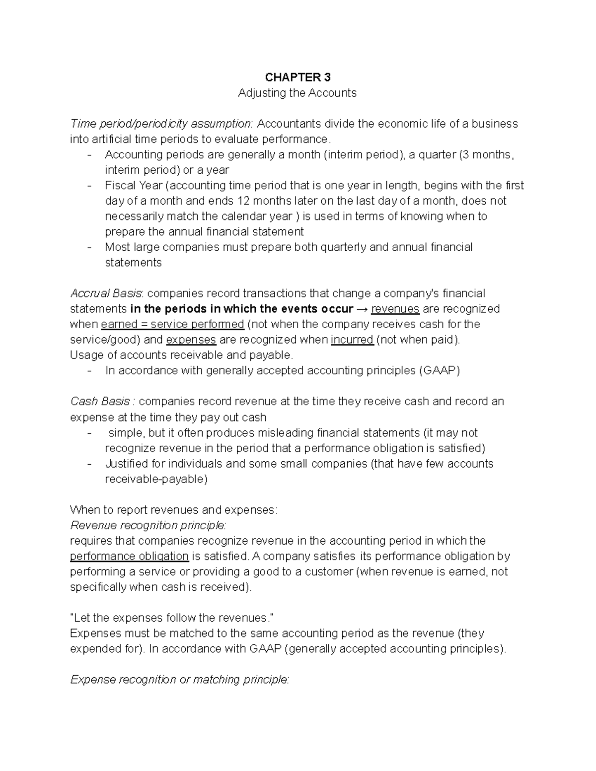Chapter 3 notes summary - CHAPTER 3 Adjusting the Accounts Time period ...