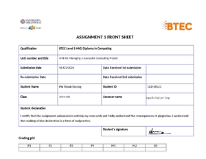 Io T.Assignment 2 frontsheet 2021 - ASSIGNMENT 2 FRONT SHEET Qualification TEC Level 5 HND ...