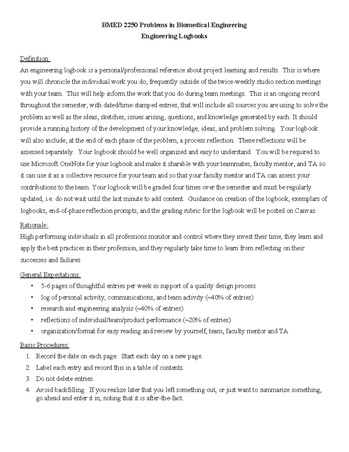 Engineering logbooks - This is where you will chronicle the individual ...