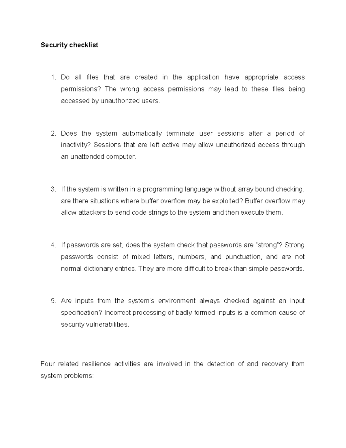 Security checklist - Security checklist Do all files that are created ...