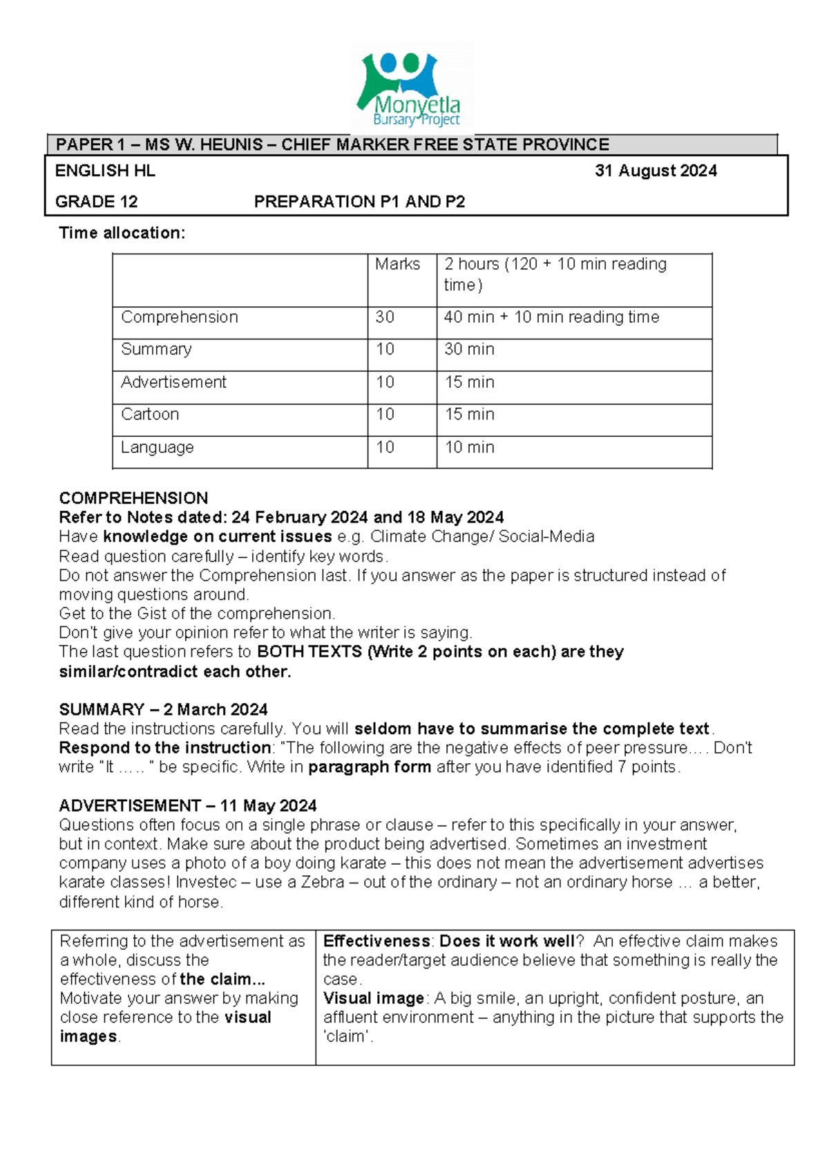 P1 and P2 Prep - Helps with English paper 1 and 2 - PAPER 1 – MS W ...