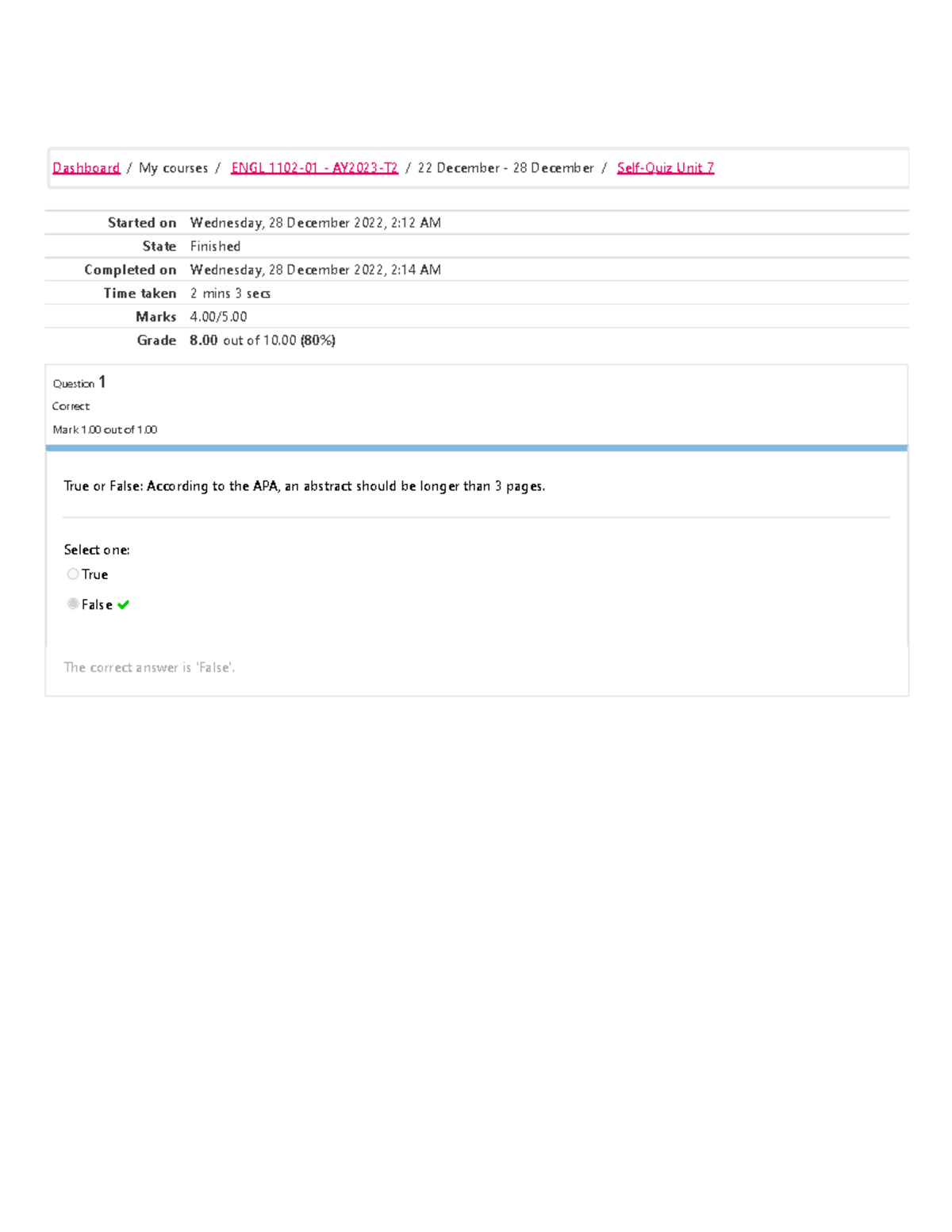 Self-Quiz Unit 7 Attempt 1 review - Started on Wednesday, 28 December ...