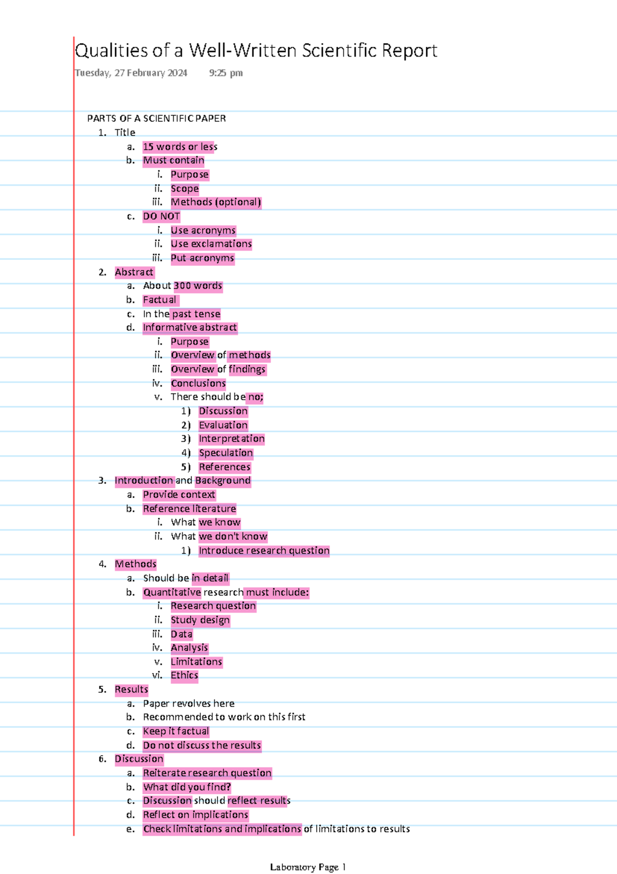 LAB EXAM 1 BIO 110 - Summary Protein Biology - PARTS OF A SCIENTIFIC ...