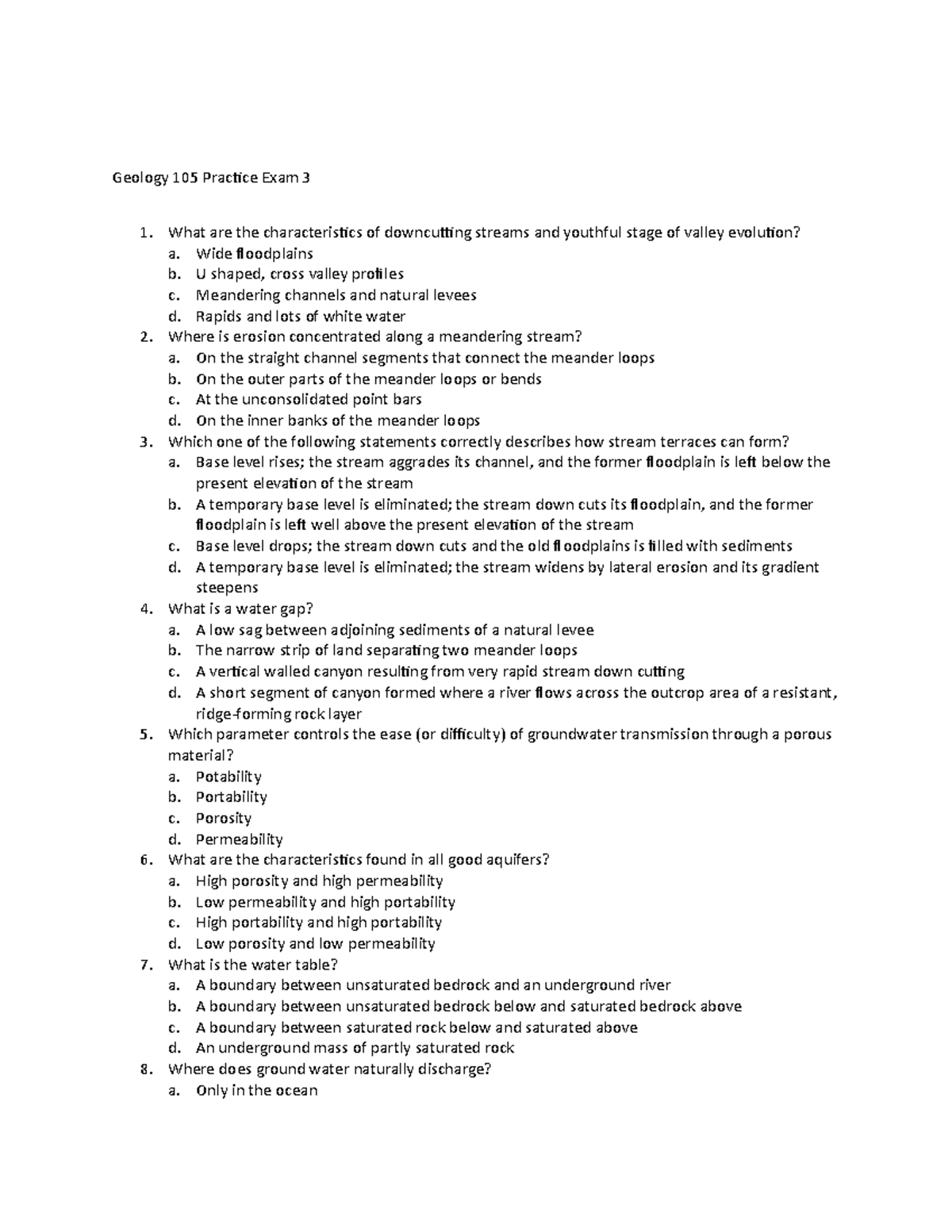 Geology 105 Practice Exam 3 - Geology 105 Practice Exam 3 What are the ...