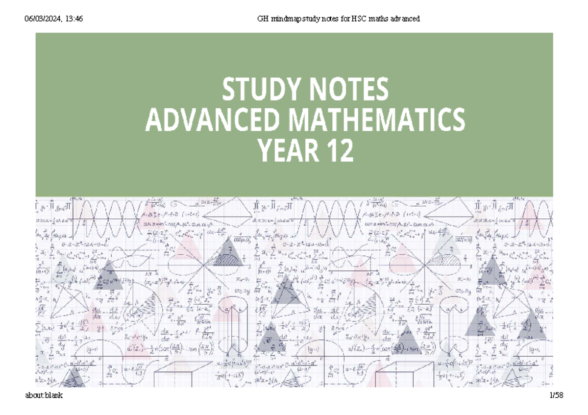 GH mindmap study notes for HSC maths advanced - Studocu