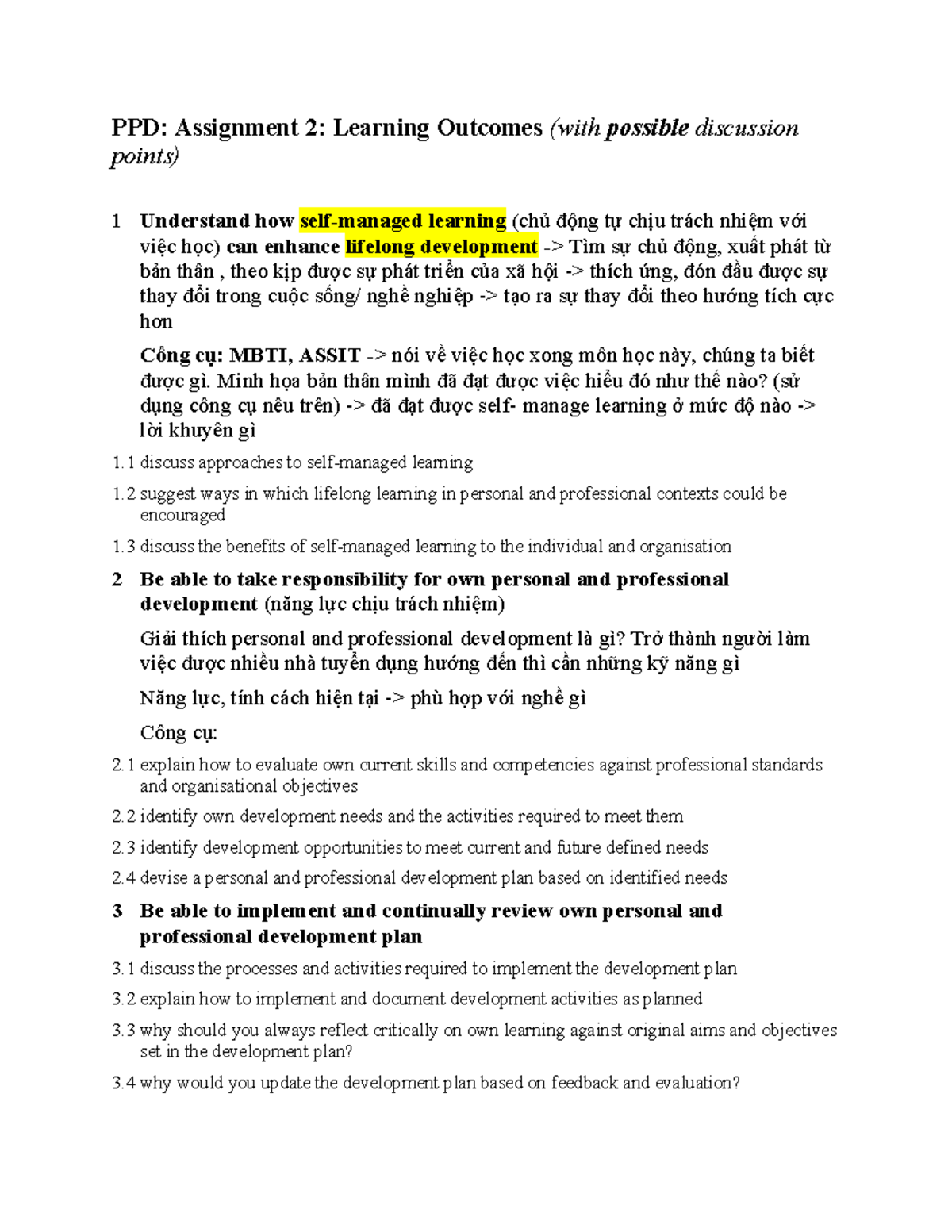 Ppd Lrng Outcomes 2022S1 - PPD: Assignment 2: Learning Outcomes (with possible discussion points ...