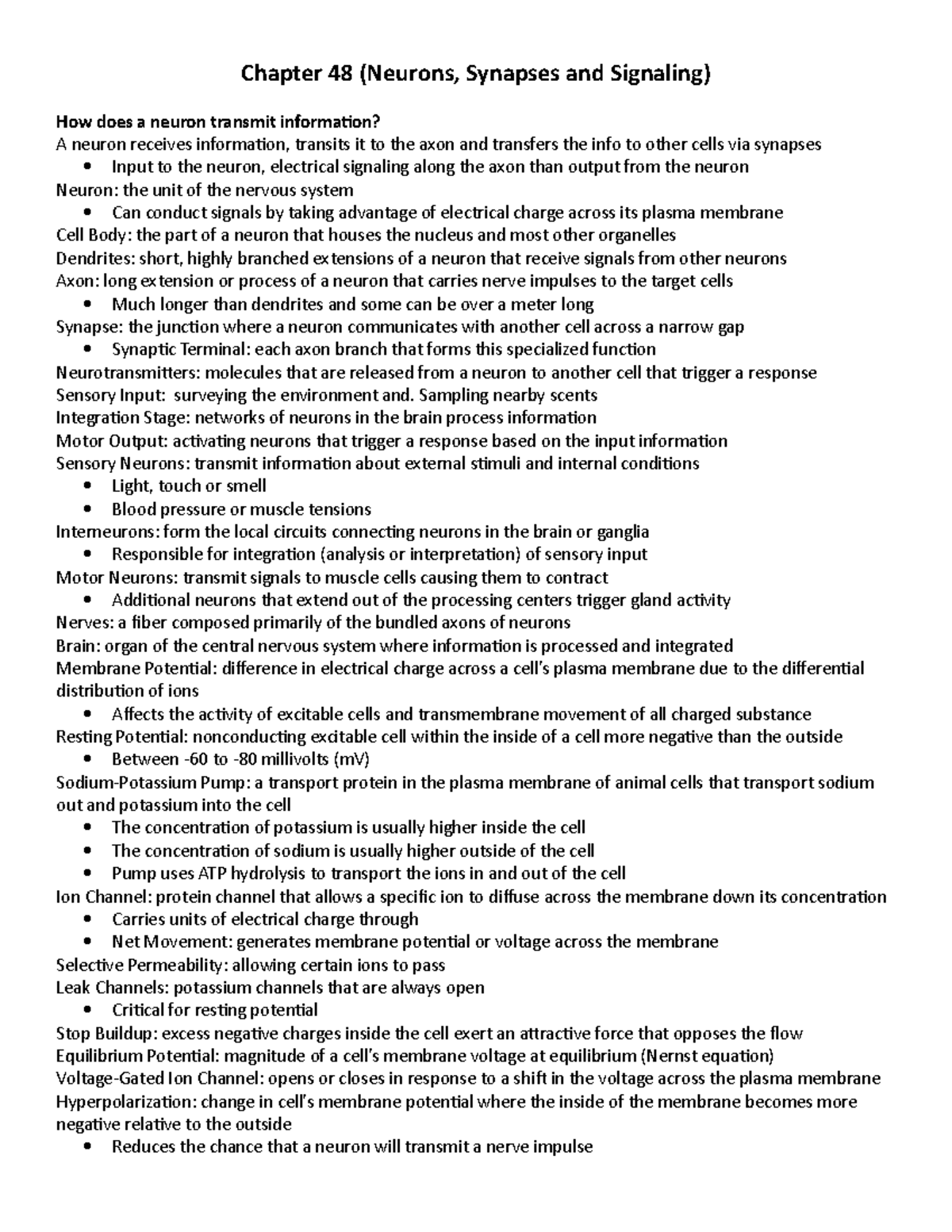 Chapter 48 Biology - Chapter 48 (Neurons, Synapses and Signaling) How ...