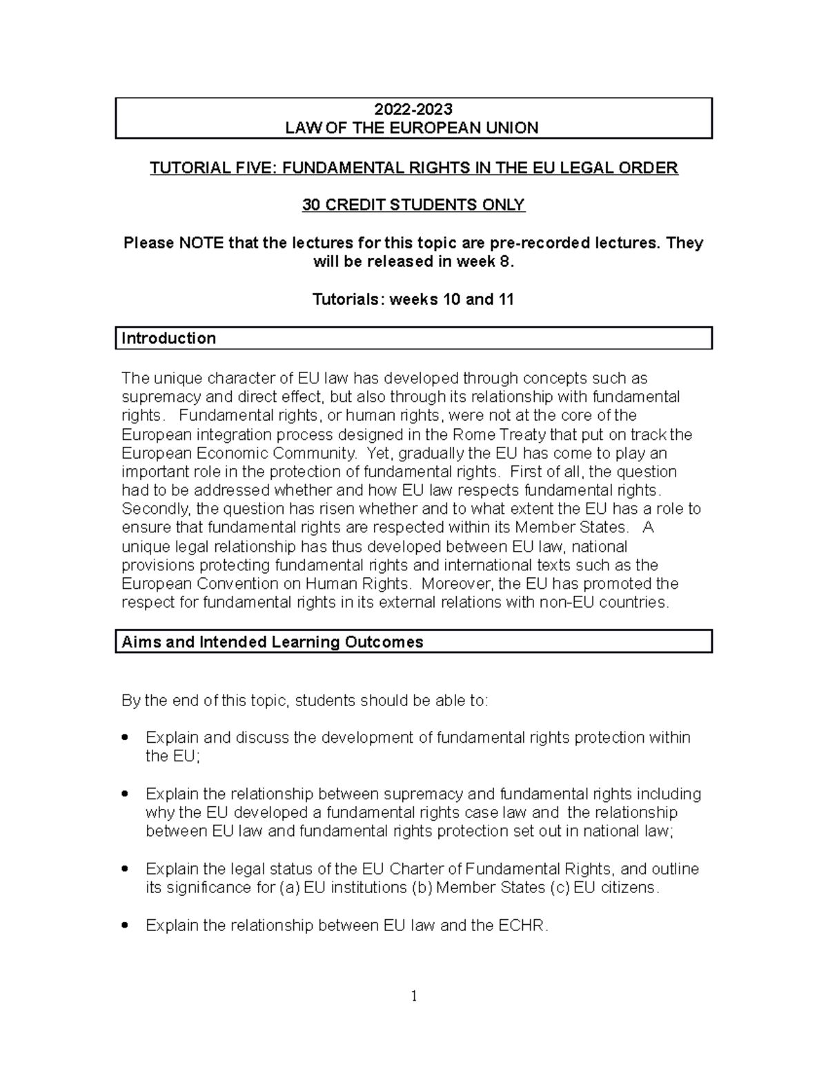 Topic 5 Tutorial FR 22-23 FIN - 2022- LAW OF THE EUROPEAN UNION ...