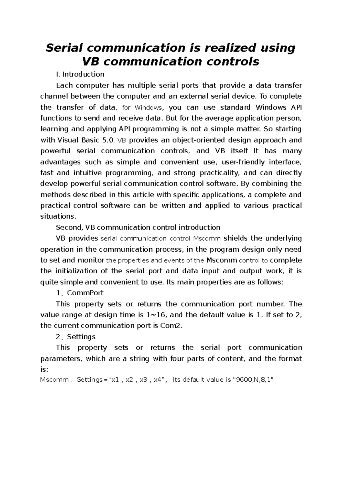 WEEK 6 Serial communication is realized using VB communication controls - Introduction Each ...