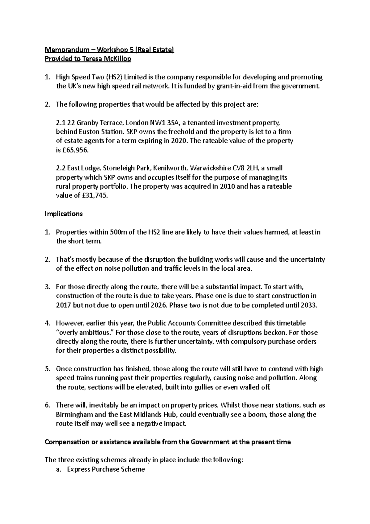 Memorandum - llb - Memorandum – Workshop 5 (Real Estate) Provided to ...