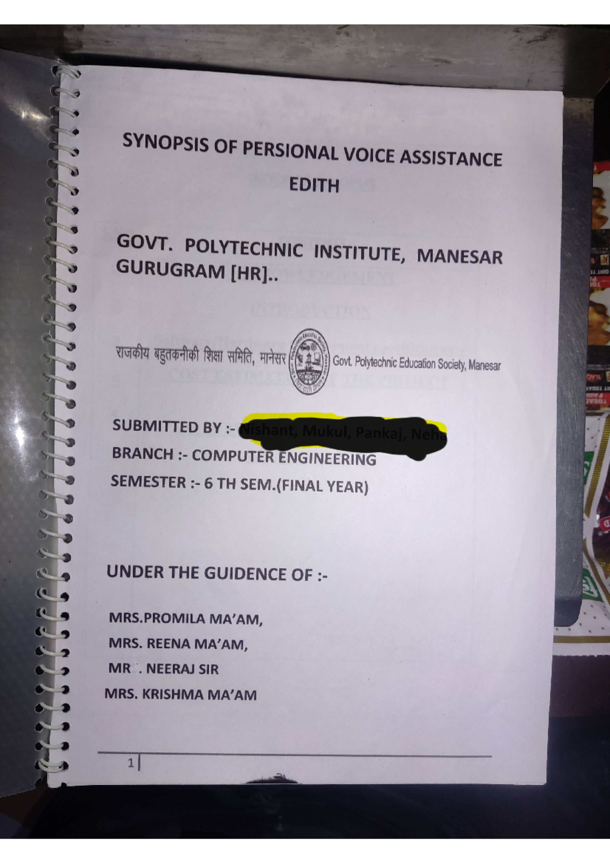 Project synopsis edith - Computer Science - Studocu