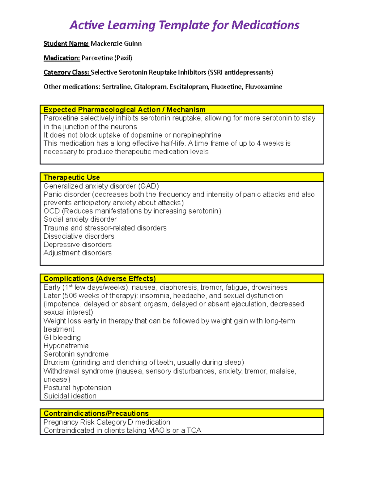 ATI Paroxetine (Paxil) - NURSE 256 - UMKC - Studocu