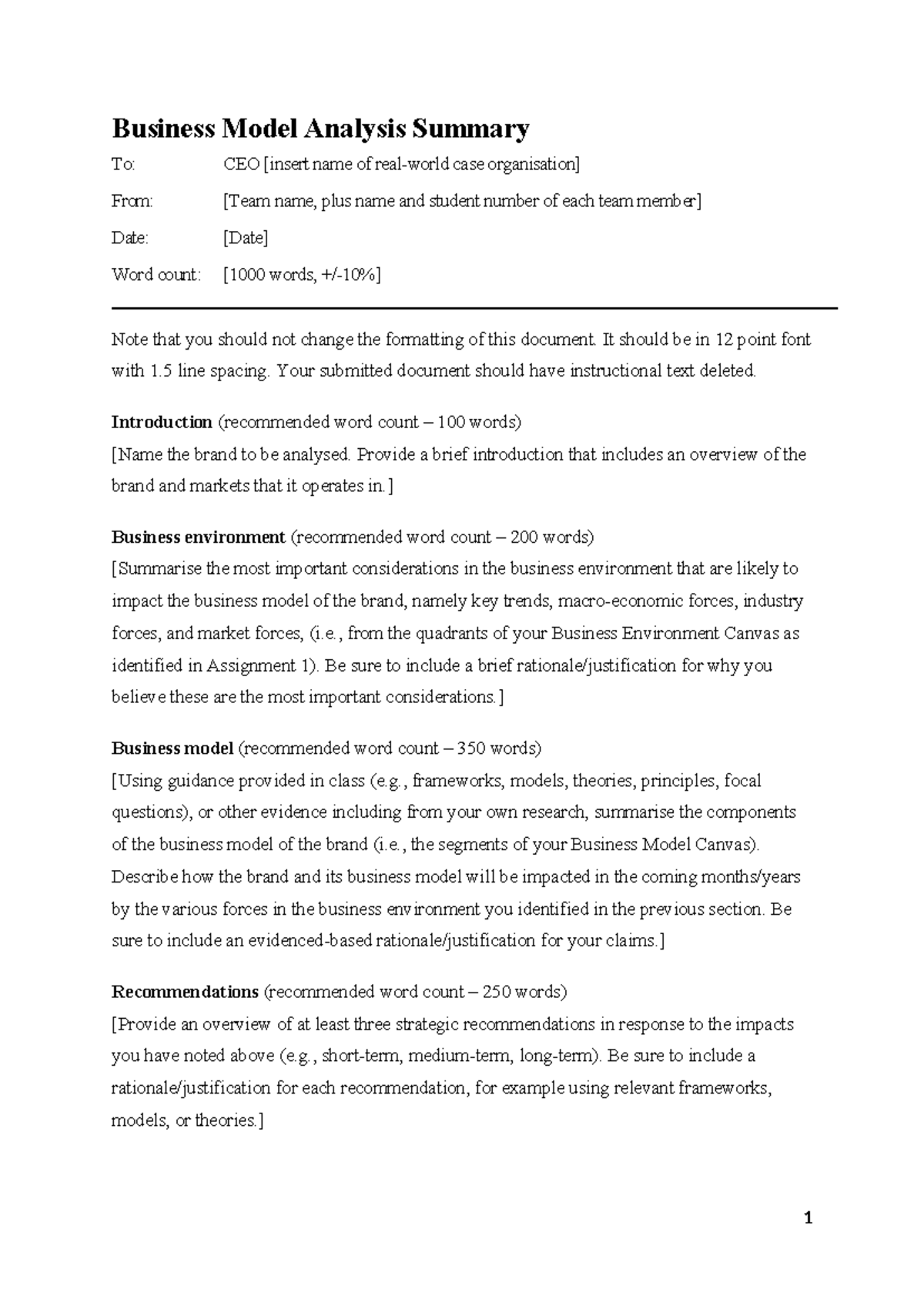 Business Model Analysis Summary template-4 - Business Model Analysis ...