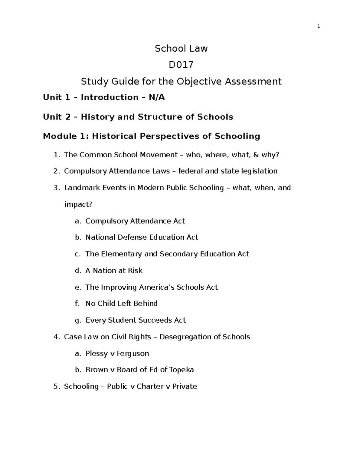 D017 Study Guide - School Law D Study Guide for the Objective ...