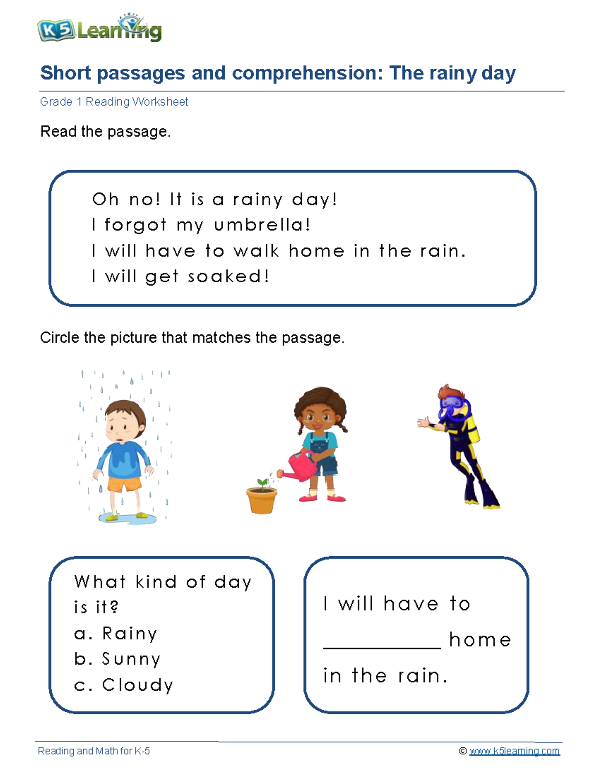 Grade 1 short passages d - Reading and Math for K- 5 © k5learning Short ...