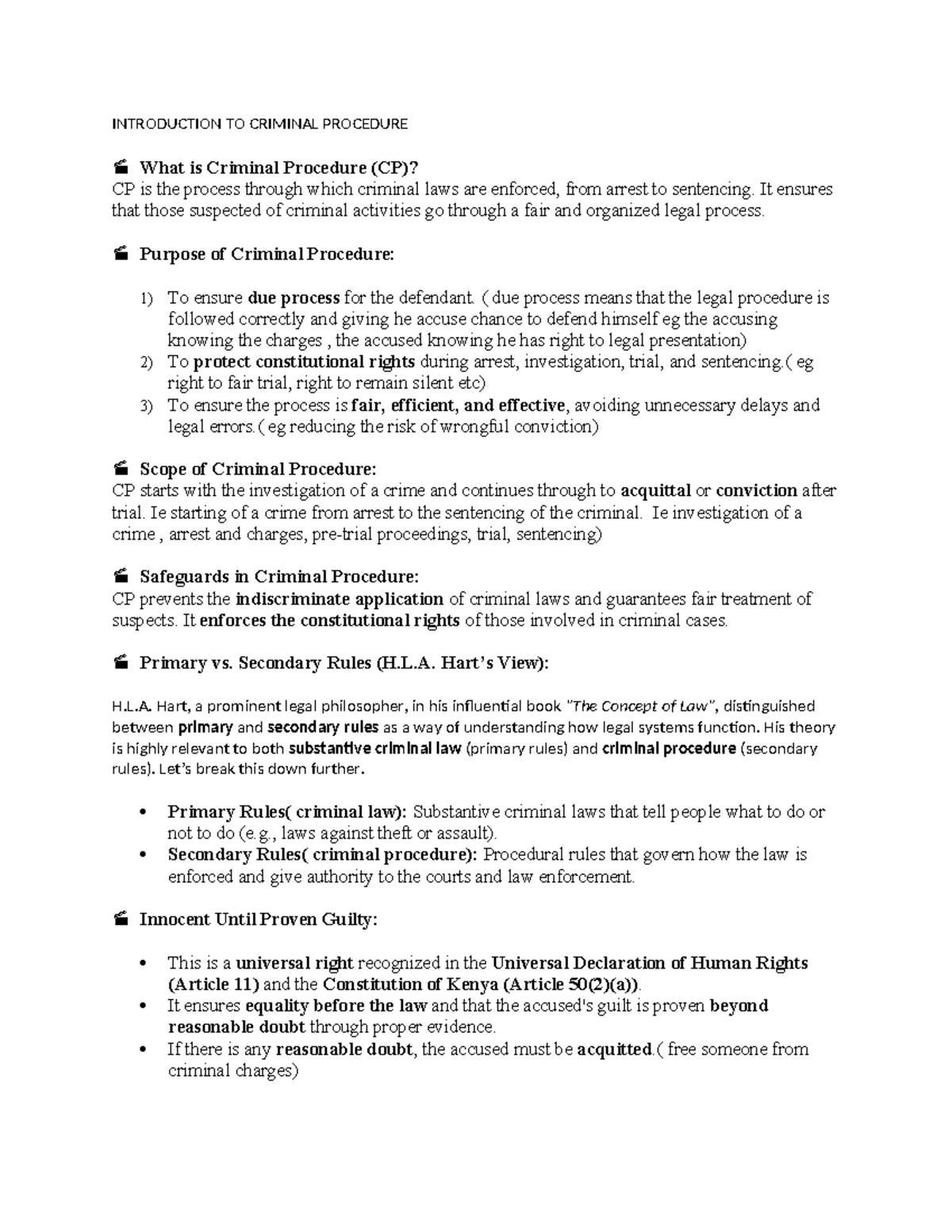 Criminal procedure topic one - INTRODUCTION TO CRIMINAL PROCEDURE What is Criminal Procedure (CP ...