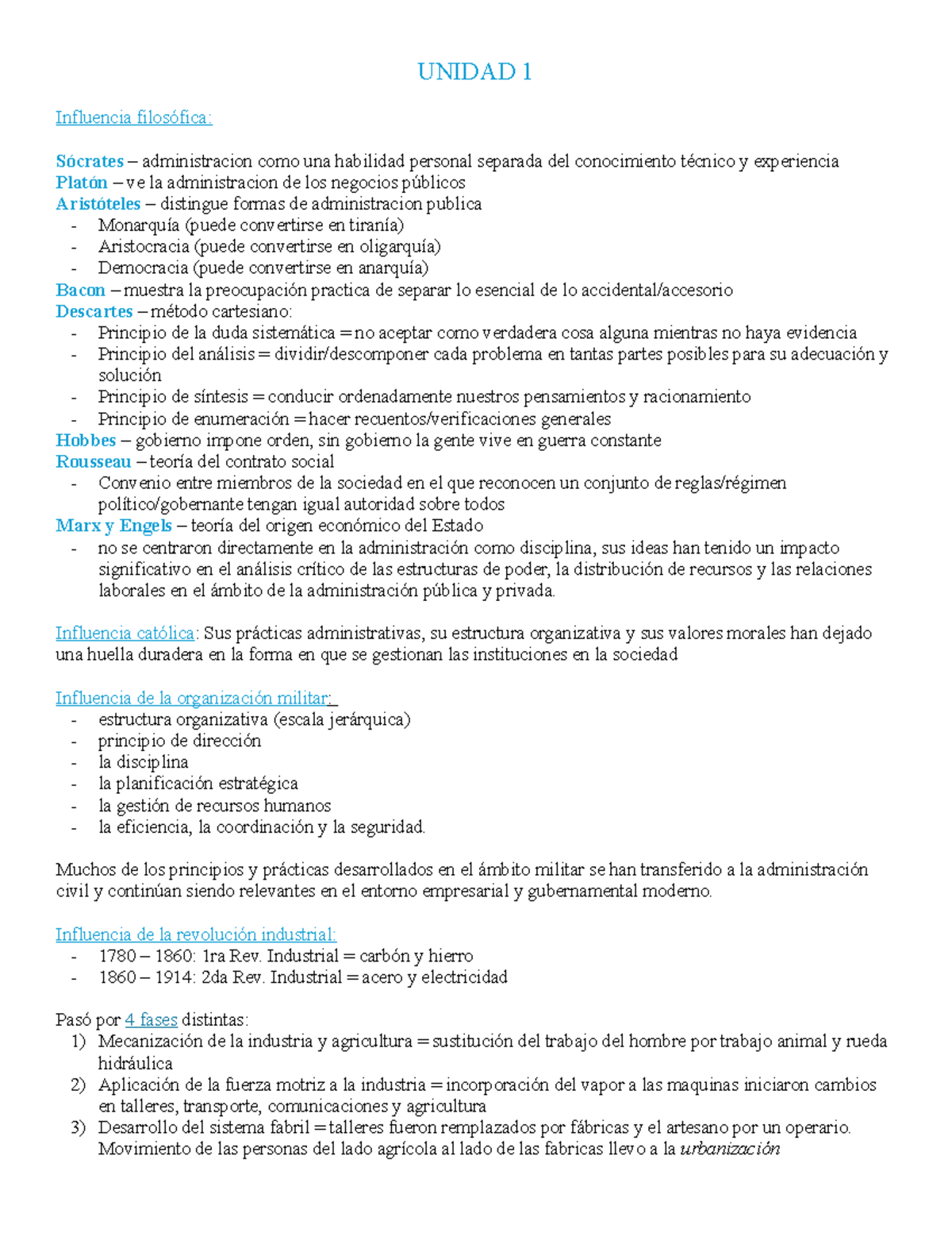 Resumen Admin 2 - UNIDAD 1 Influencia filosófica: Sócrates ...