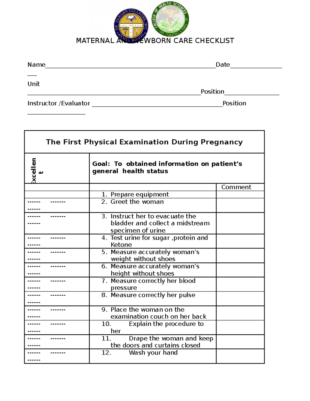 Maternal AND Newbor CARE Checklist 1 - MATERNAL AND NEWBORN CARE ...