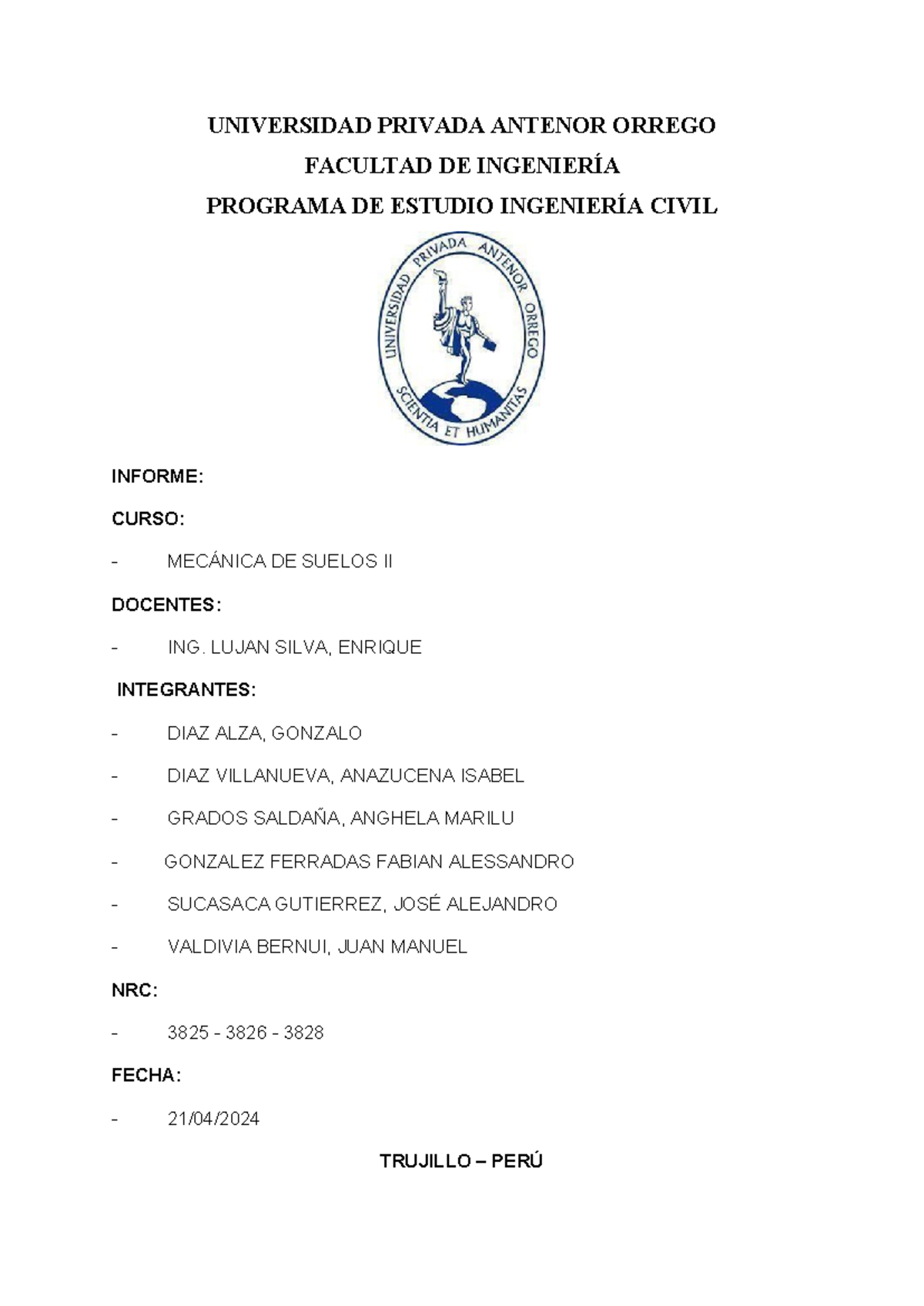 Distribucion de presiones - UNIVERSIDAD PRIVADA ANTENOR ORREGO FACULTAD DE INGENIERÍA PROGRAMA ...