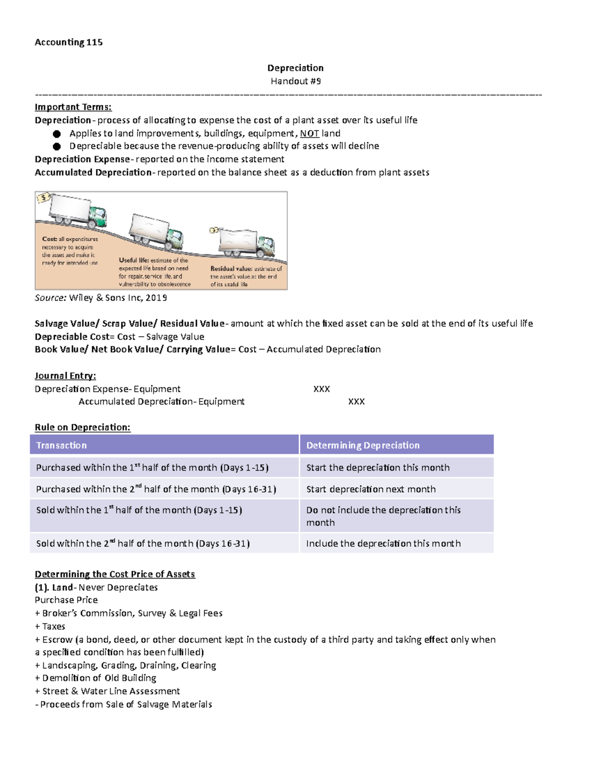 Handout 9- Depreciation - Accounting 115 Depreciation Handout ...