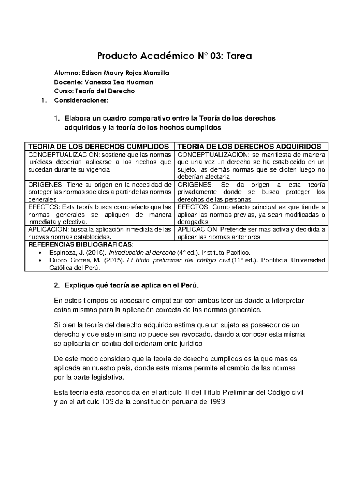 PA3 Teoria del derecho - Producto Académico N° 03 : Tarea Alumno: Edison Maury Rojas Mansilla ...
