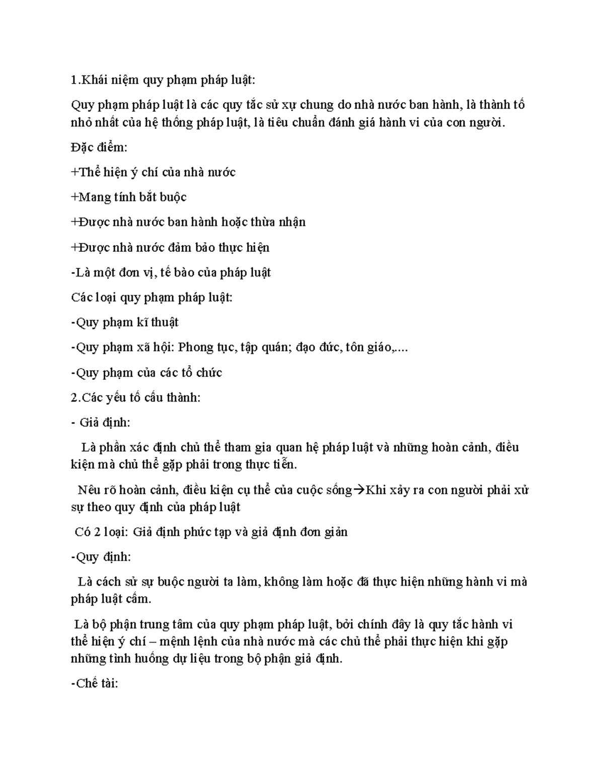 Bài ktra giữa kì môn PLDC - 1ái niệm quy phạm pháp luật: Quy phạm pháp luật là các quy tắc sử xự ...