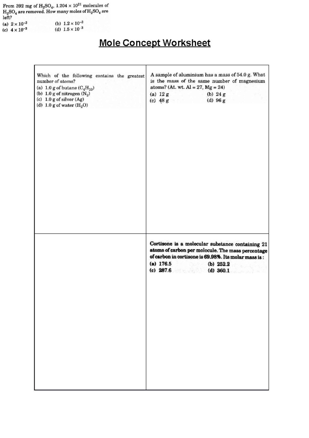 Mole Concept Worksheet - Jee (Main + Advance) - Studocu