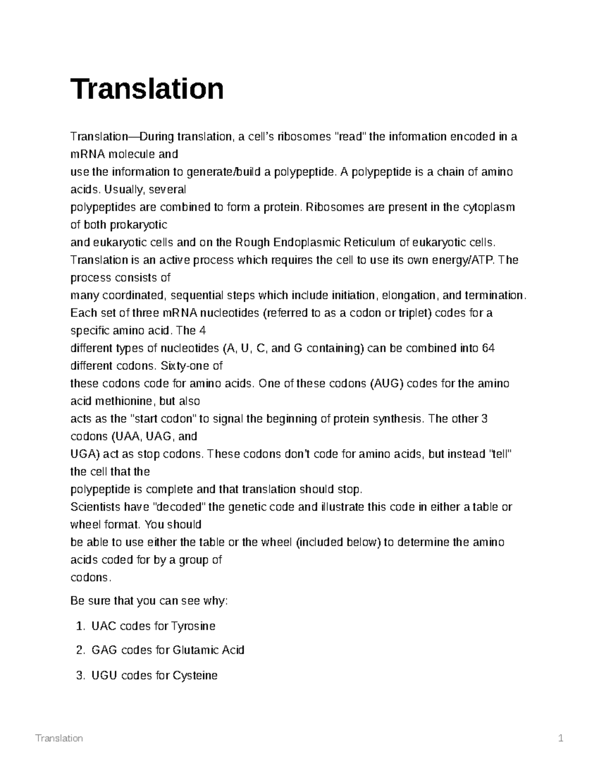 Translation - In class notes - Translation 1 Translation Translation ...