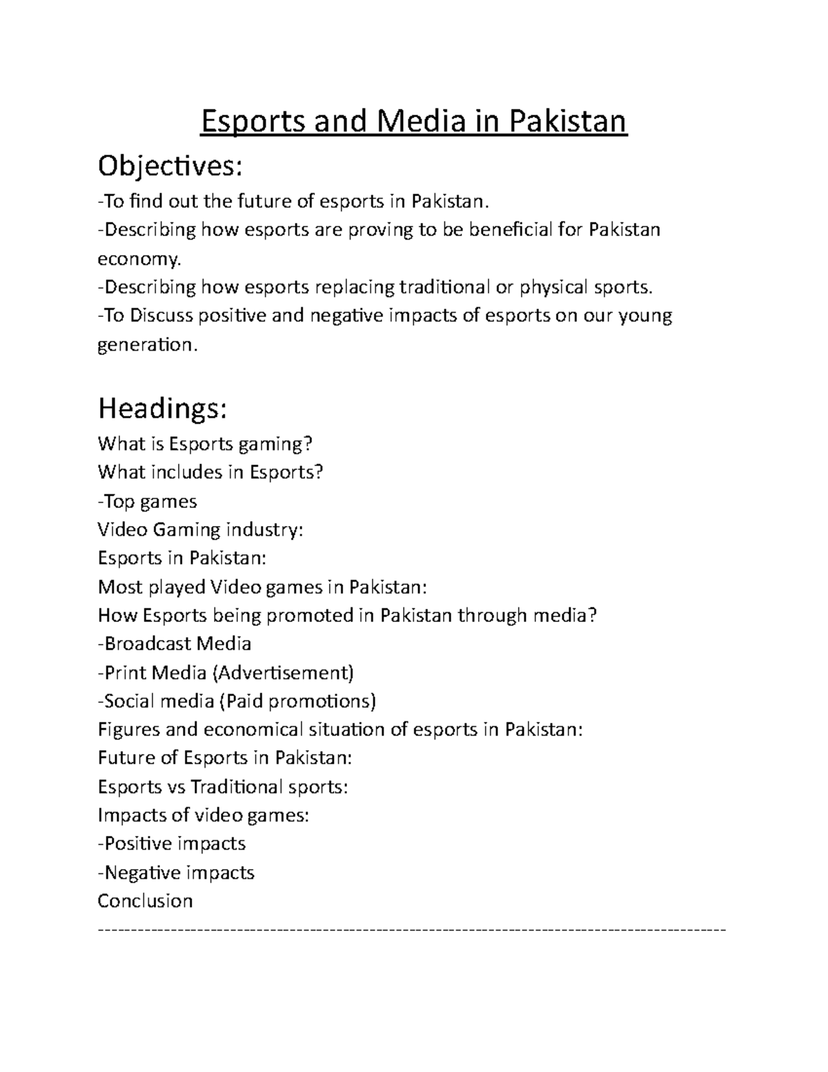 Objectives, headings and key points about Esports in pakistan - Esports ...