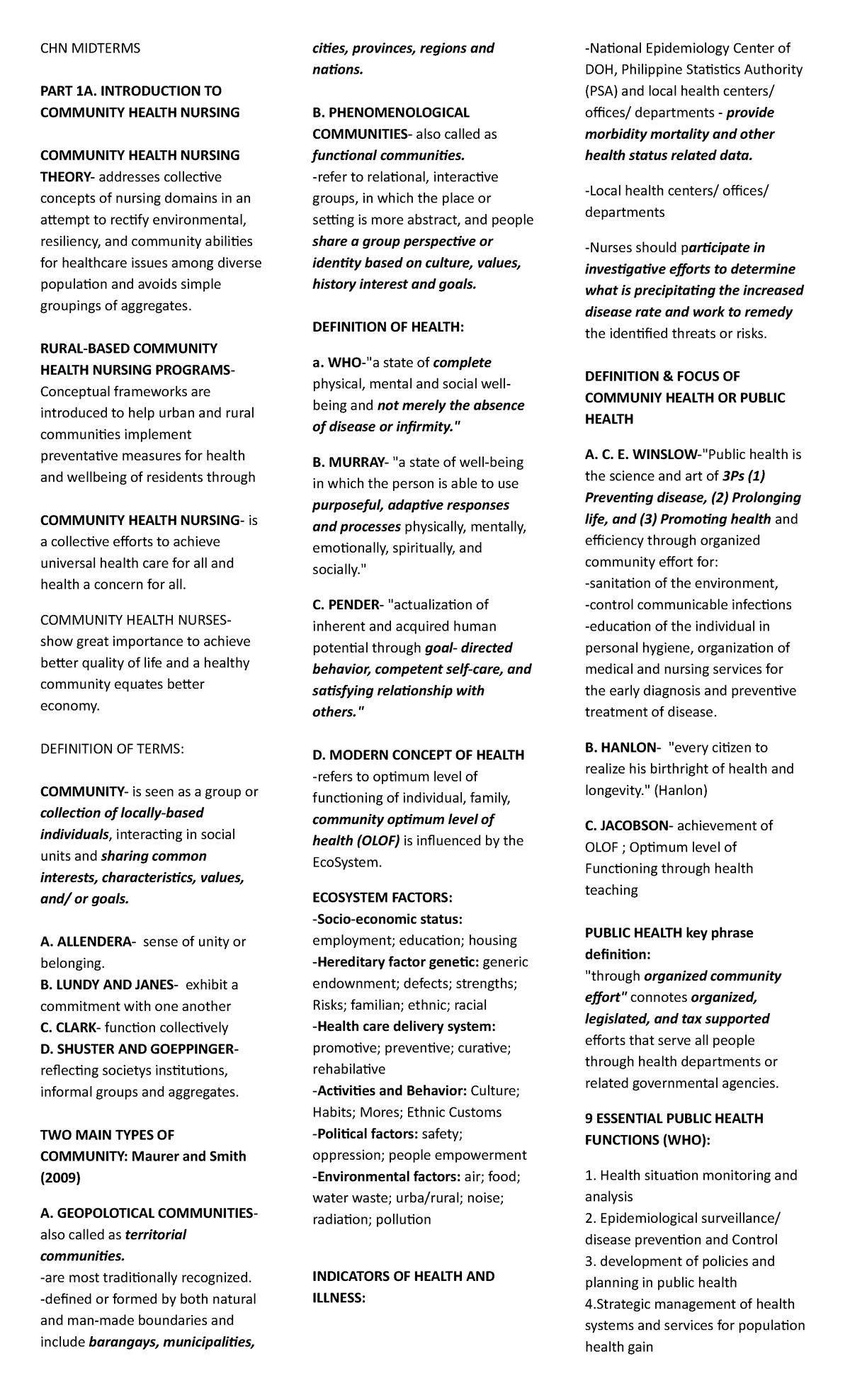CHN Official Notes - Mrs.Duran - CHN MIDTERMS PART 1A. INTRODUCTION TO ...