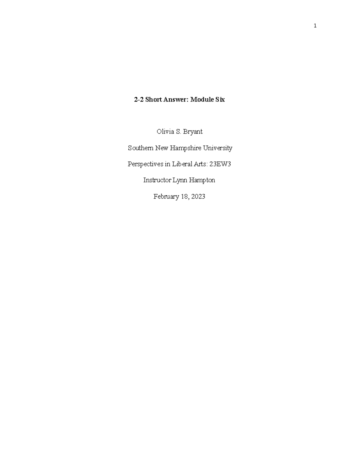 2-2 Short Answer Module Six Homework - 2-2 Short Answer: Module Six ...