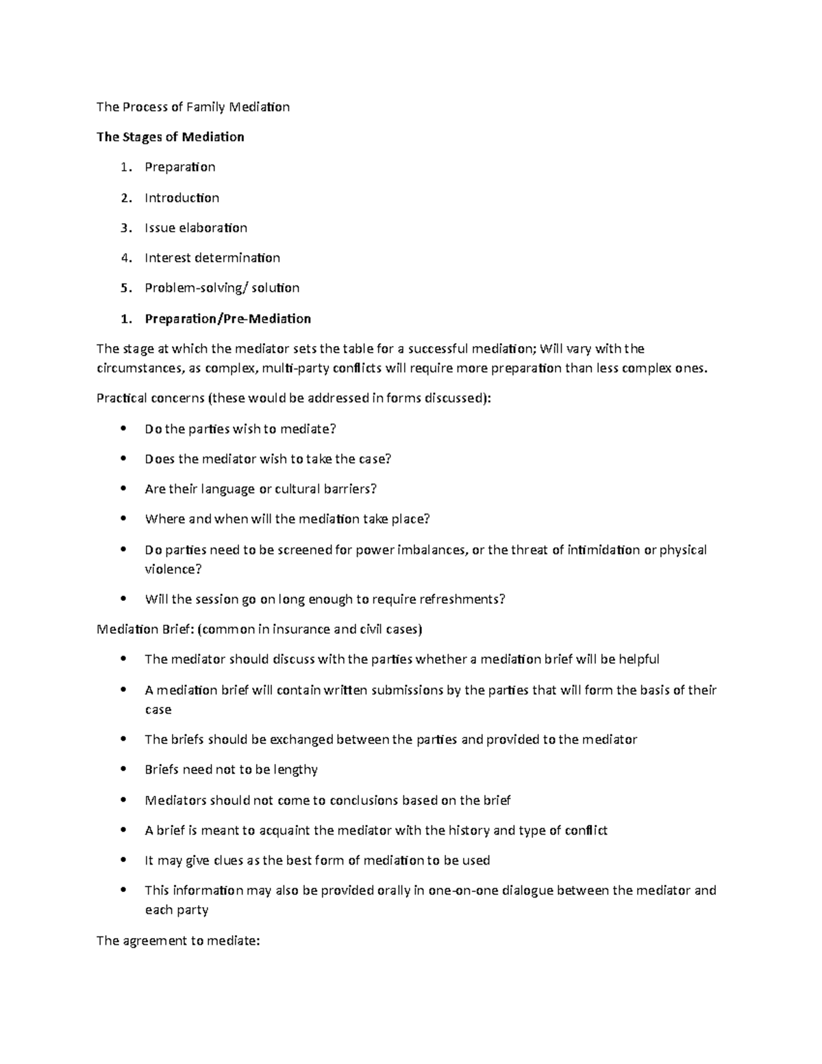 The Process of Family Mediation - Preparaion/Pre-Mediaion The stage at ...