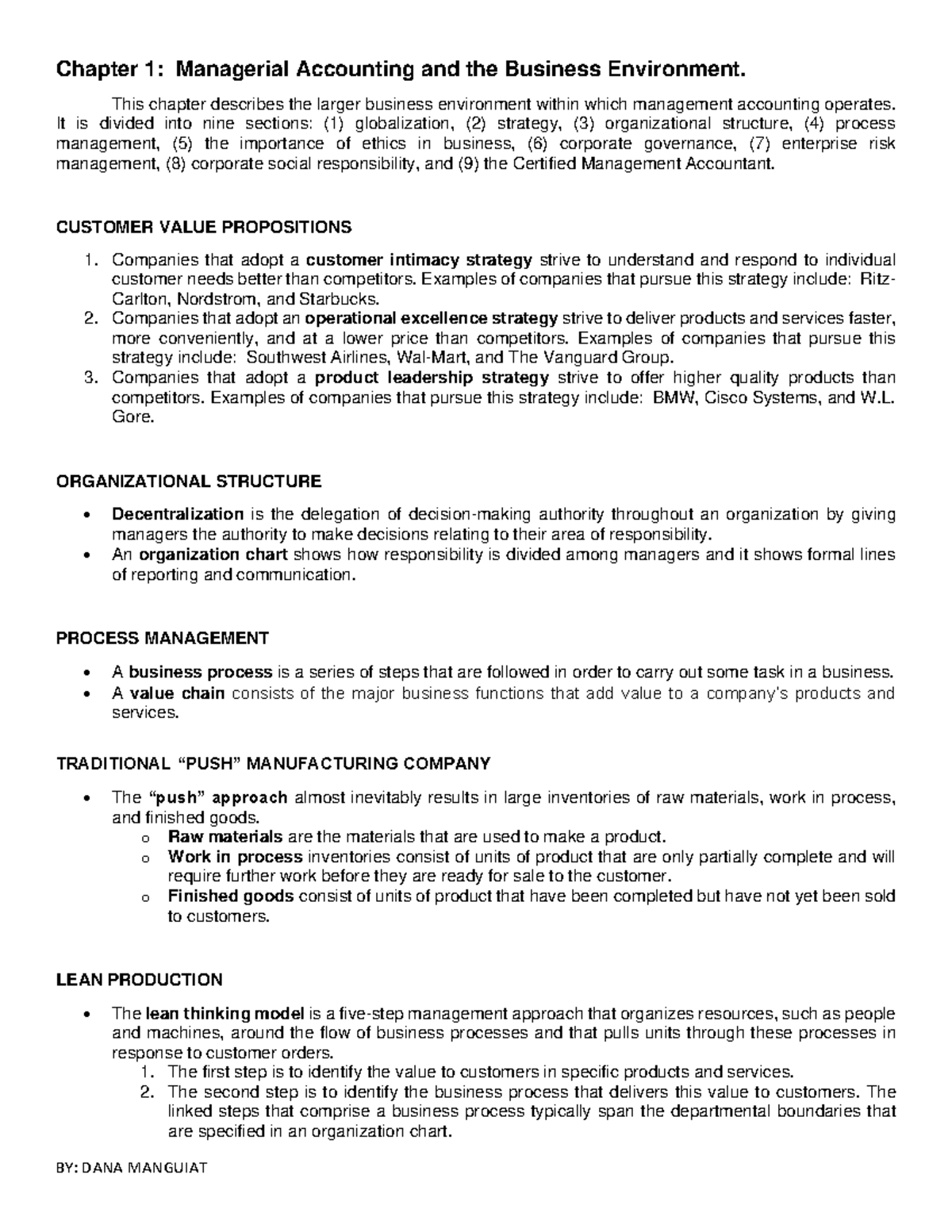 Strat Cost-Finals Handout - Chapter 1: Managerial Accounting and the Business Environment. This ...