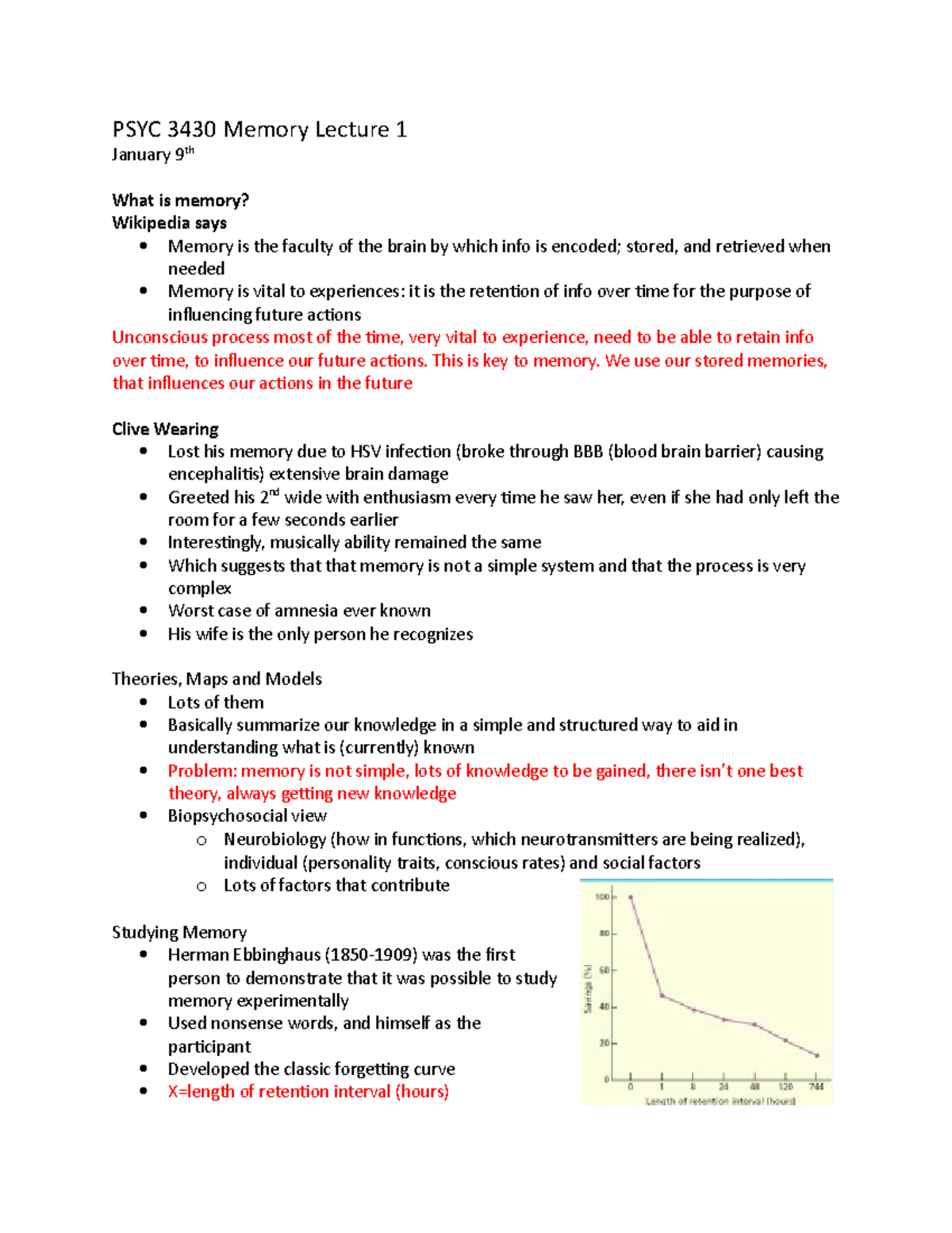 Lecture 1 Janurary 9th - Taryn Grieder - PSYC 3430 Memory Lecture 1 January 9th What is memory ...