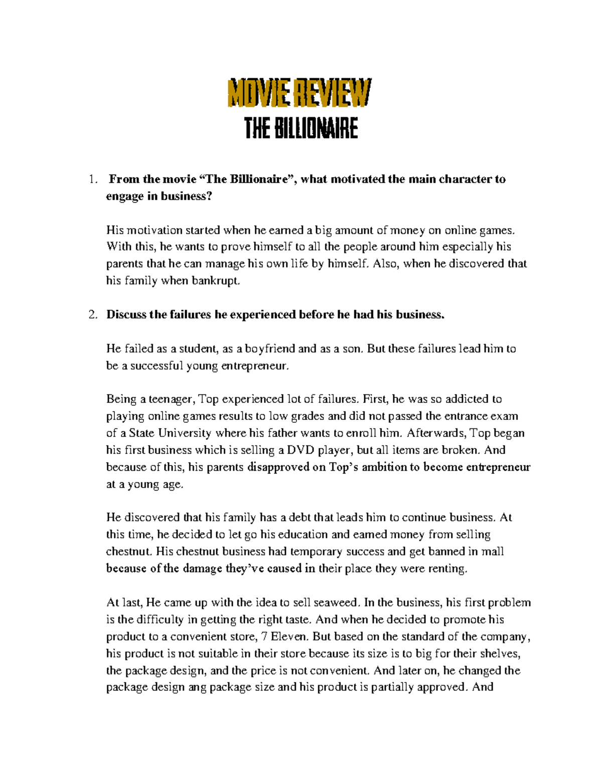 Moviereview the billionairE - Ruby Joyce O. Callueng IS MGT From the ...