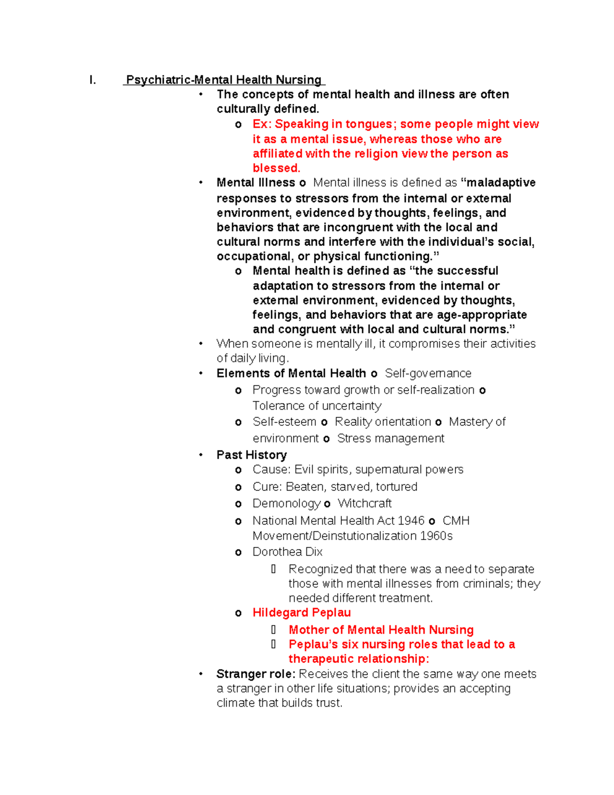 Psychiatric-Mental Health Nursing Notes - I. Psychiatric-Mental Health ...