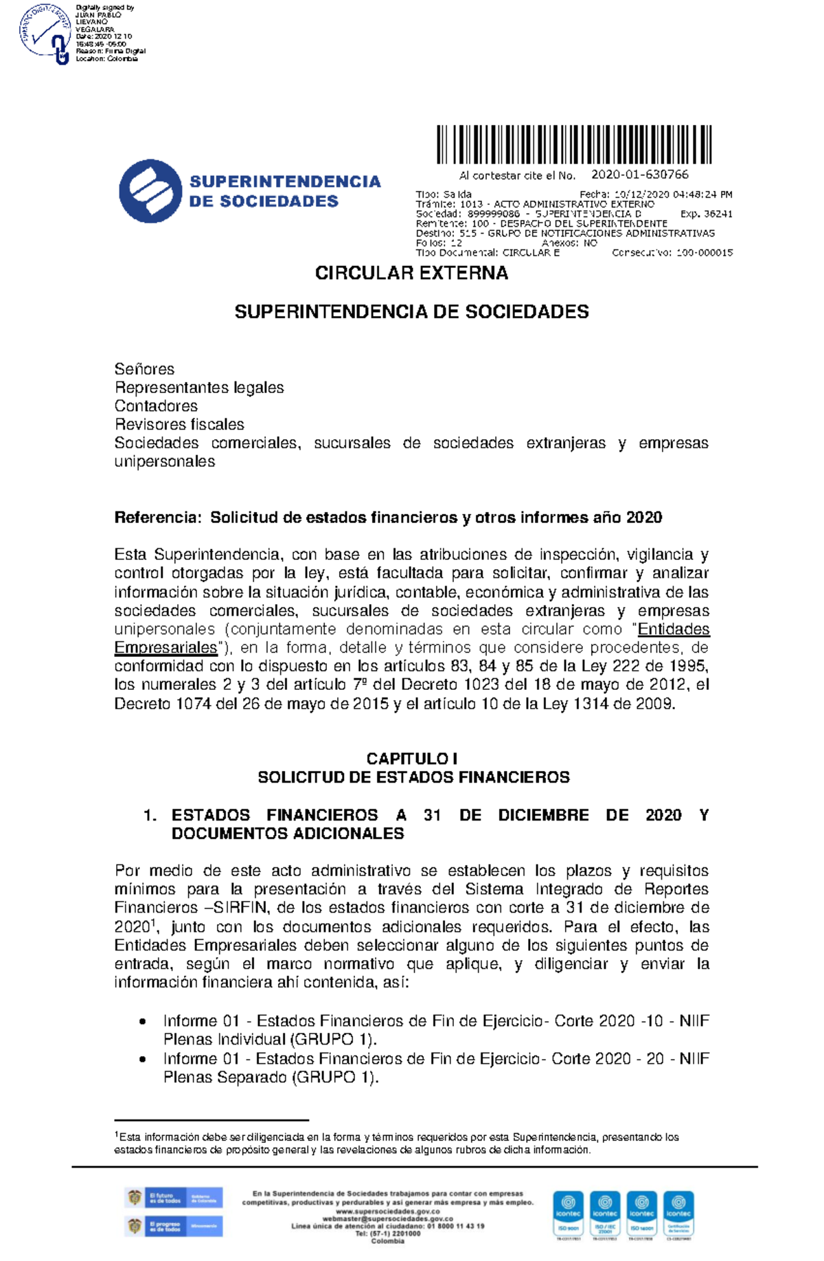 Circular 100-000015 de 10 de diciembre de 2020 - CIRCULAR EXTERNA SUPERINTENDENCIA DE SOCIEDADES ...
