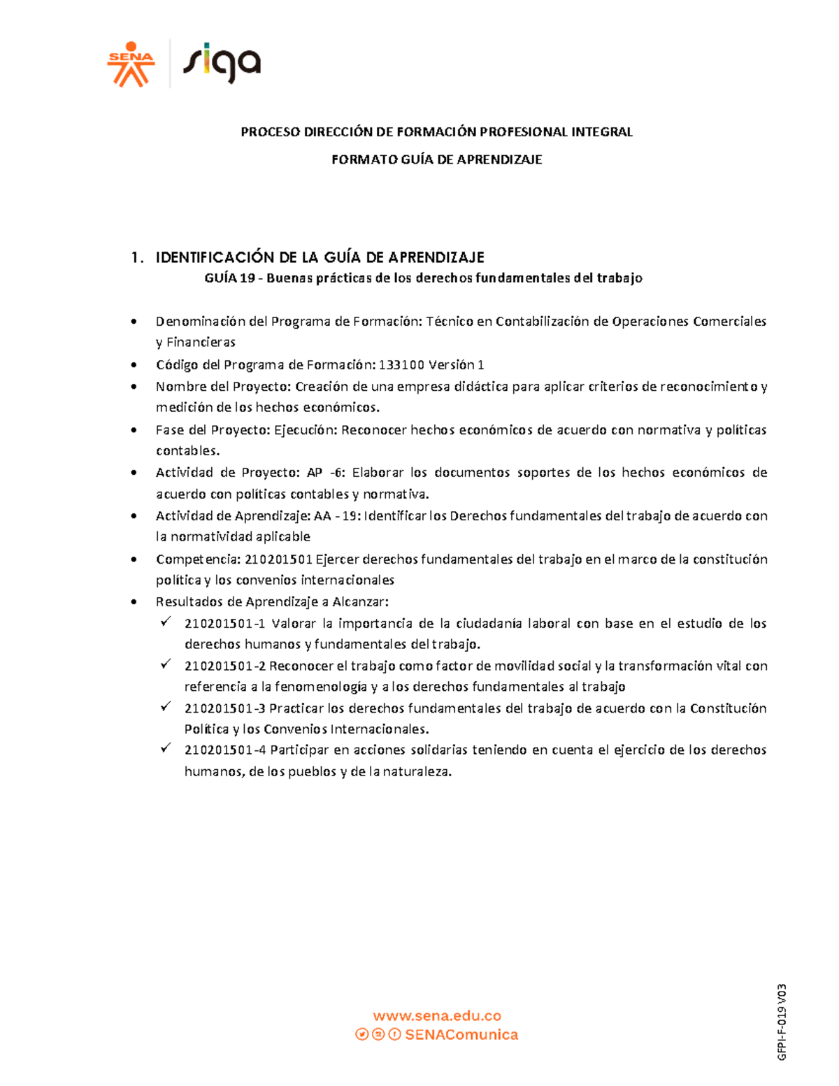 AA 19 Derechos fundamentales del trabajo - PROCESO DIRECCI”N DE FORMACI”N PROFESIONAL INTEGRAL ...