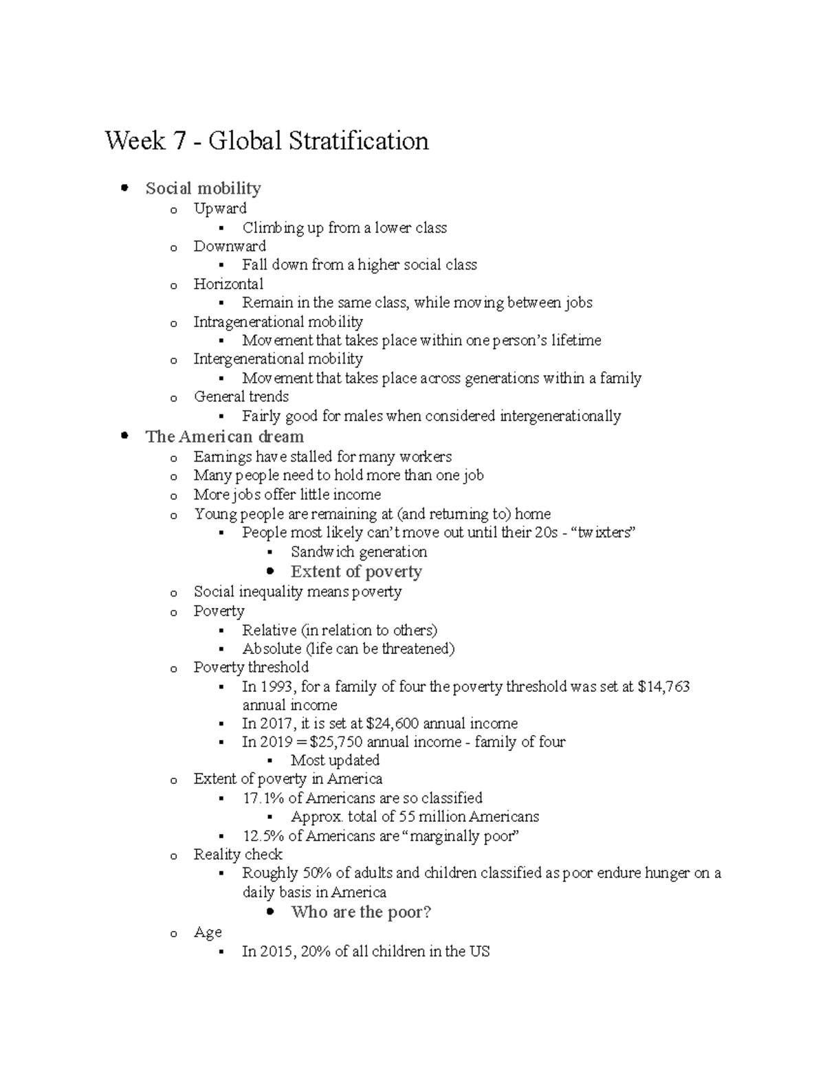 Global Stratification 7 - Week 7 - Global Stratification Social ...