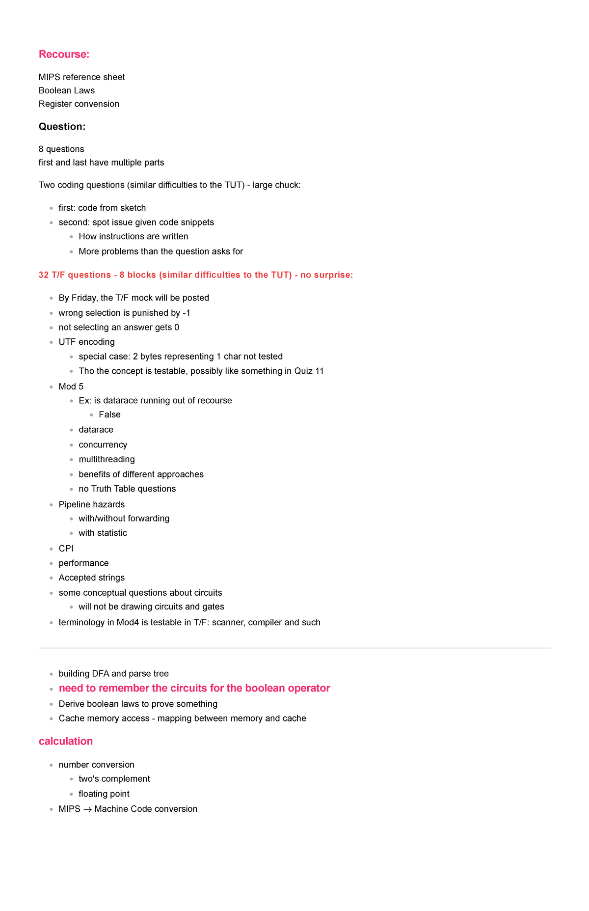 CS230 Final - Recourse: MIPS reference sheet Boolean Laws Register ...