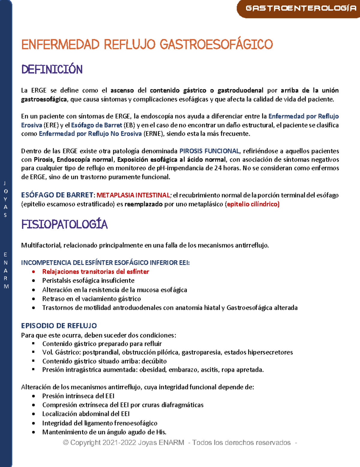 Enfermedad Por Reflujo Gastroesofágico Erge J O Y A S E N A R M