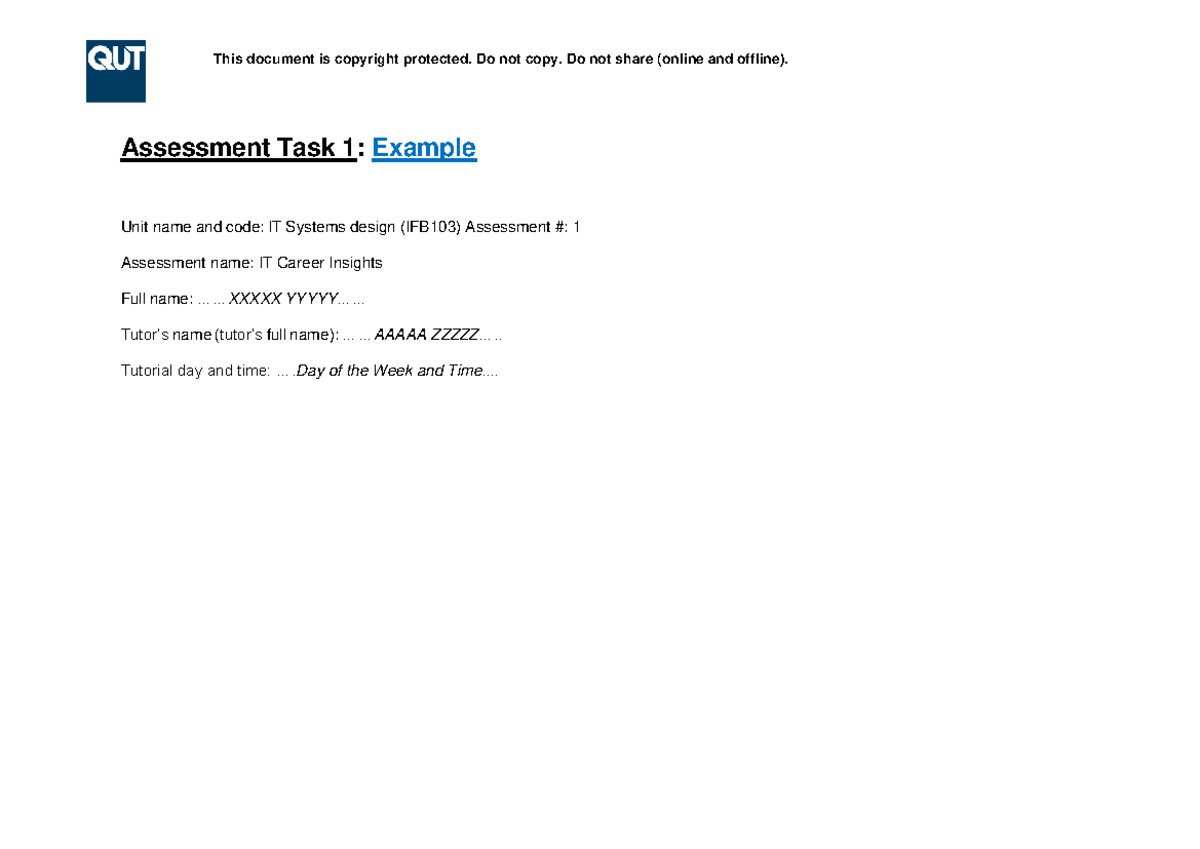 2024 IFB103 Assessment Task 1- Example - Assessment Task 1: Example ...
