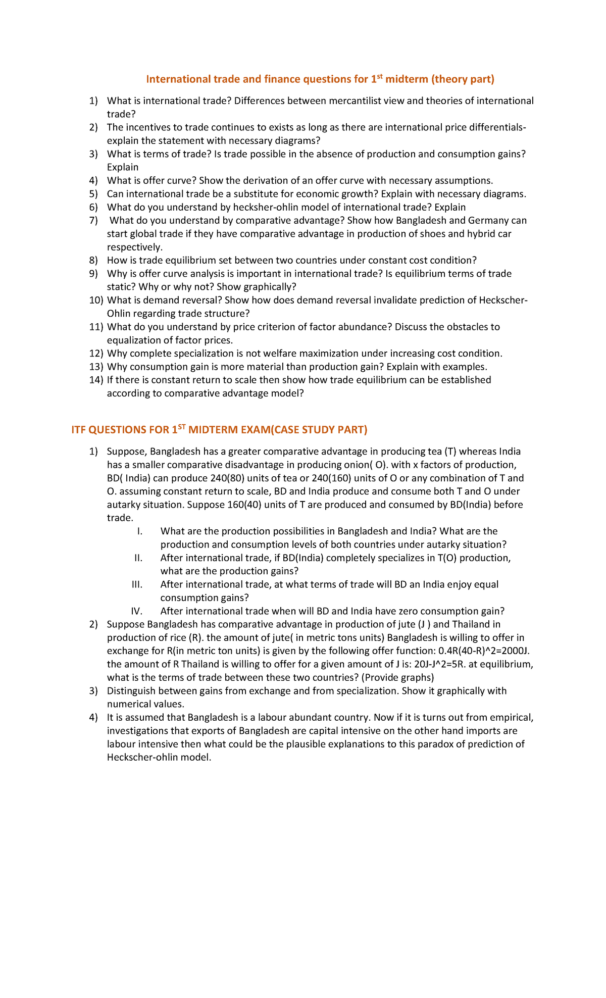 ITF question mid 1 - International trade and finance questions for 1st ...