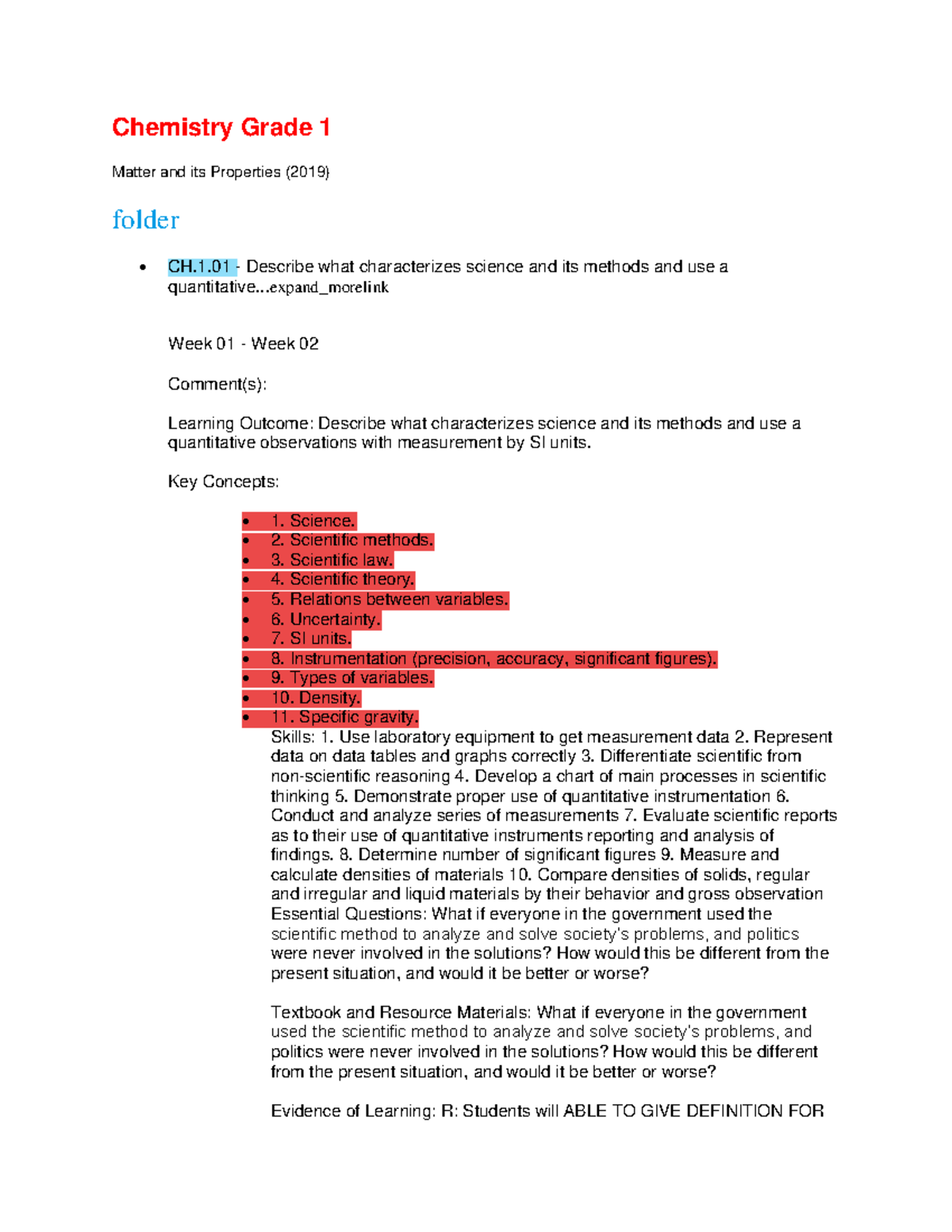 Chemistry 3 years - Chemistry Grade 1 Matter and its Properties (2019 ...