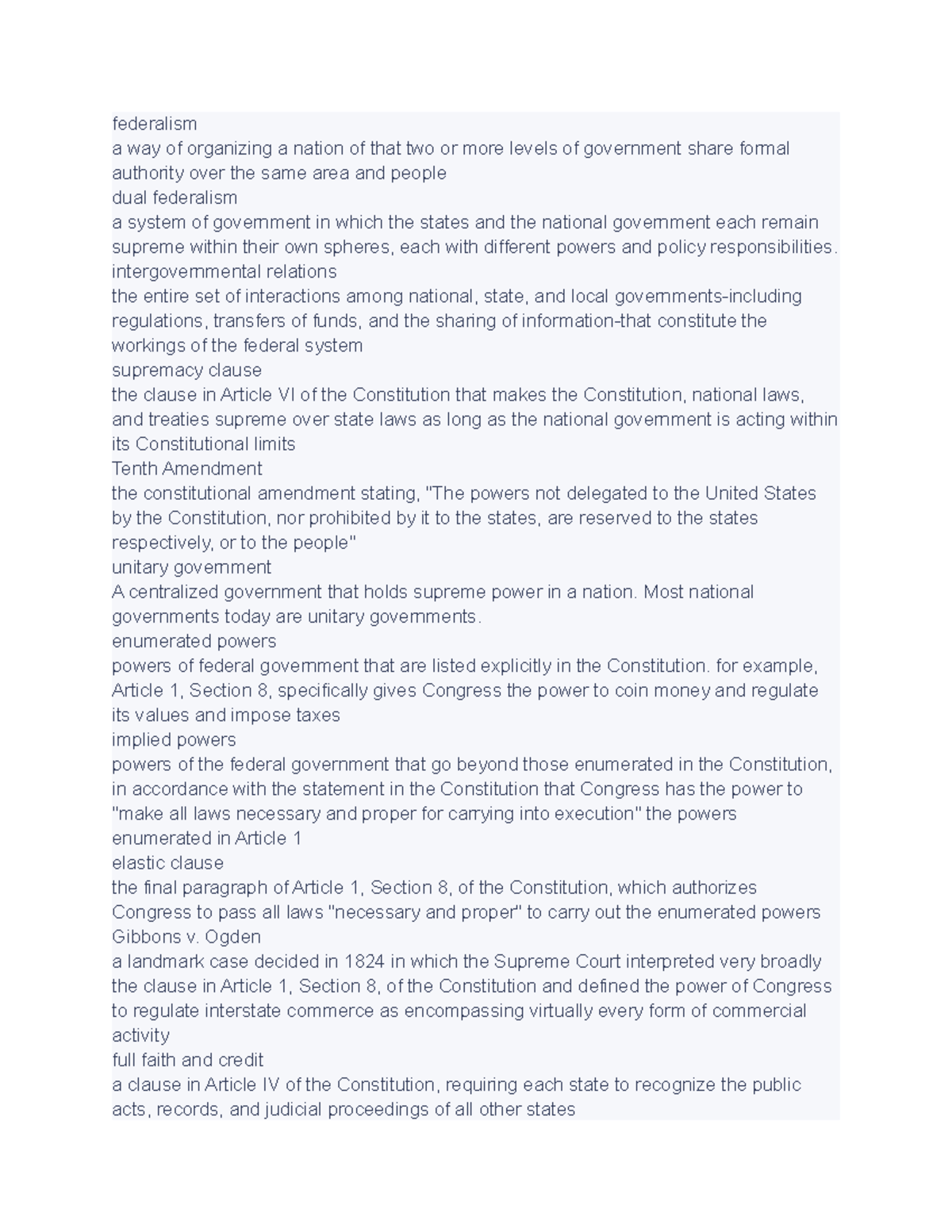 Gov 3 - exam one vocabulary and notes - federalism a way of organizing ...